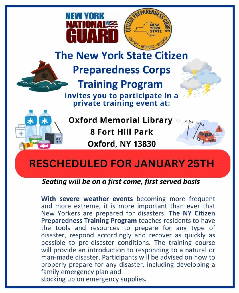 Disaster Preparedness Training is Rescheduled – Oxford Memorial Library