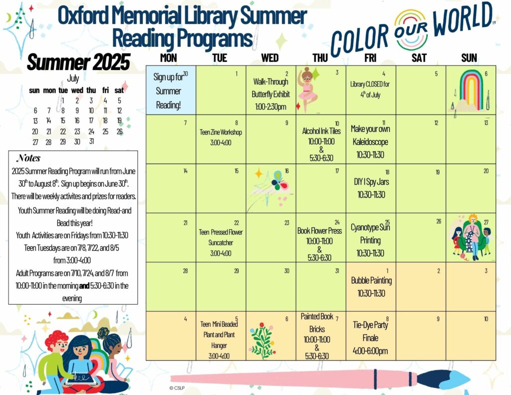 Summer Program Calendar – Oxford Memorial Library